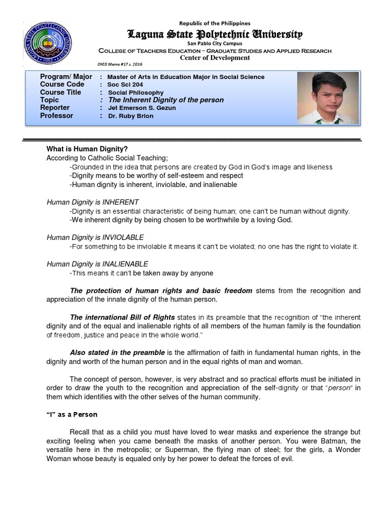 Inherent Dignity of The Person | PDF | Dignity | Self