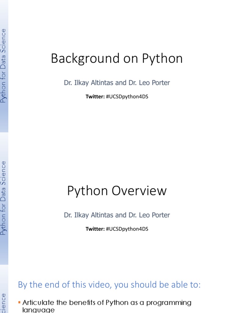 Background On Python: Dr. Ilkay Altintas and Dr. Leo Porter | PDF ...