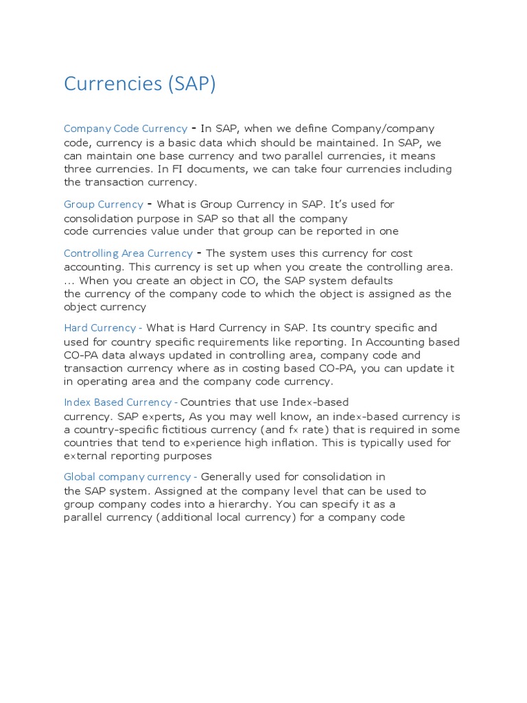 Currencies (SAP) : Company Code Currency | PDF
