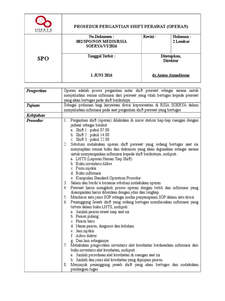 Pergantian Shift Perawat (Operan) | PDF