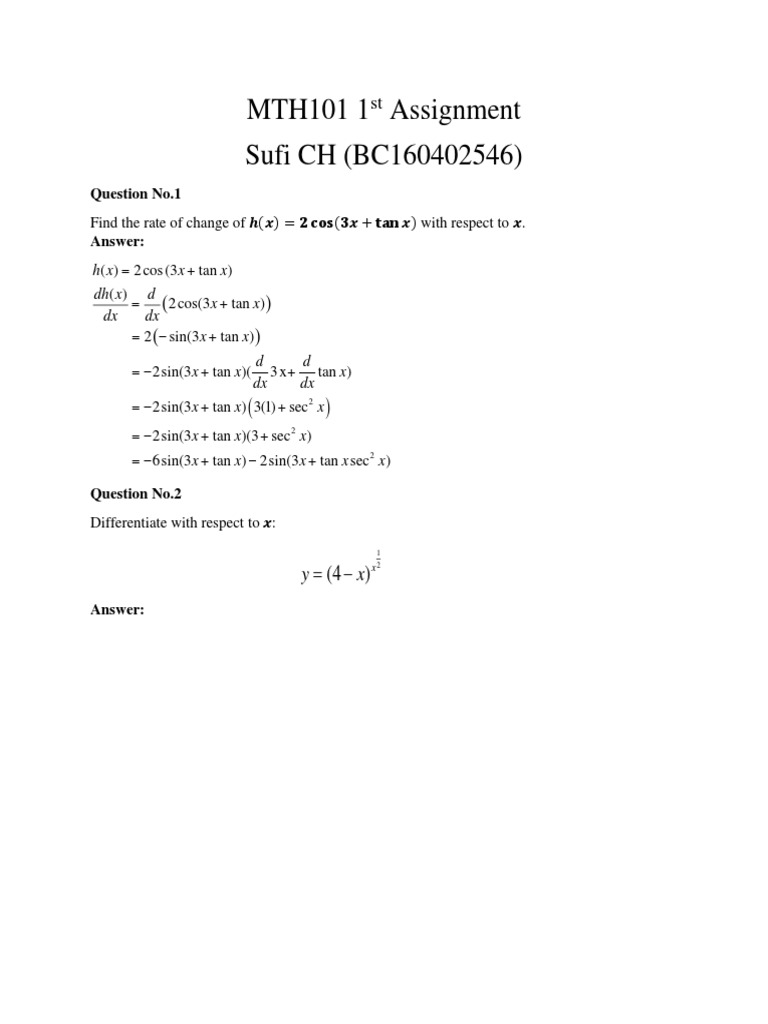 MTH101 1st Assignment Solution (Sufi CH) | PDF