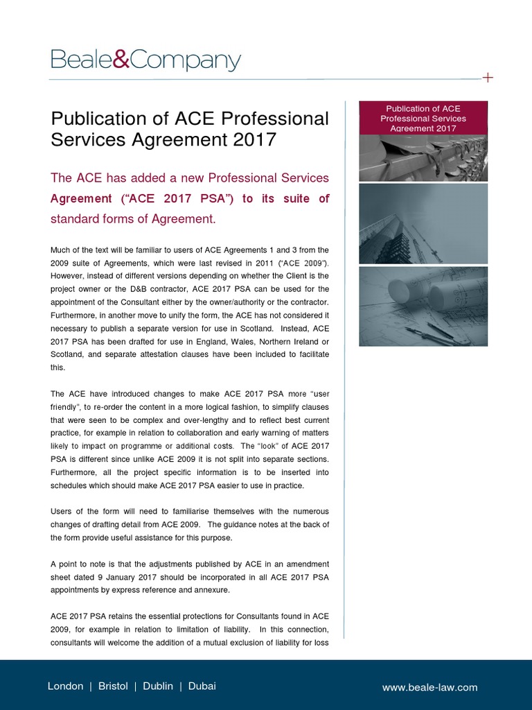 Publication of ACE Professional Services Agreement 2017 | PDF | Treaty ...