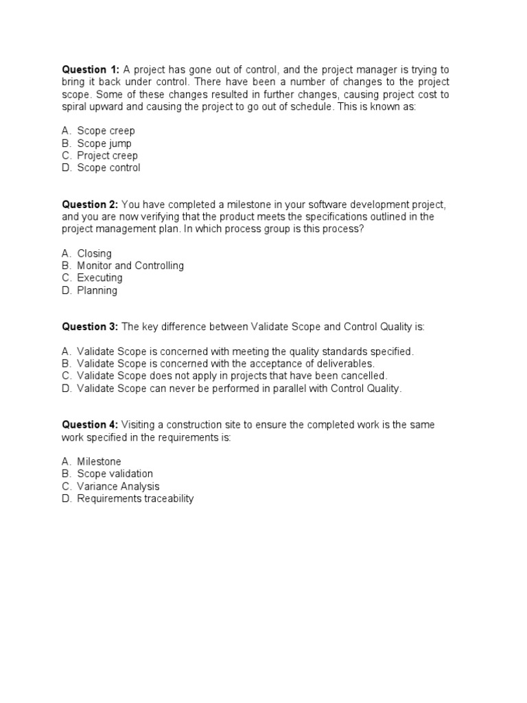 PMP Practice Exam: Questions Covering Key Project Management Processes ...