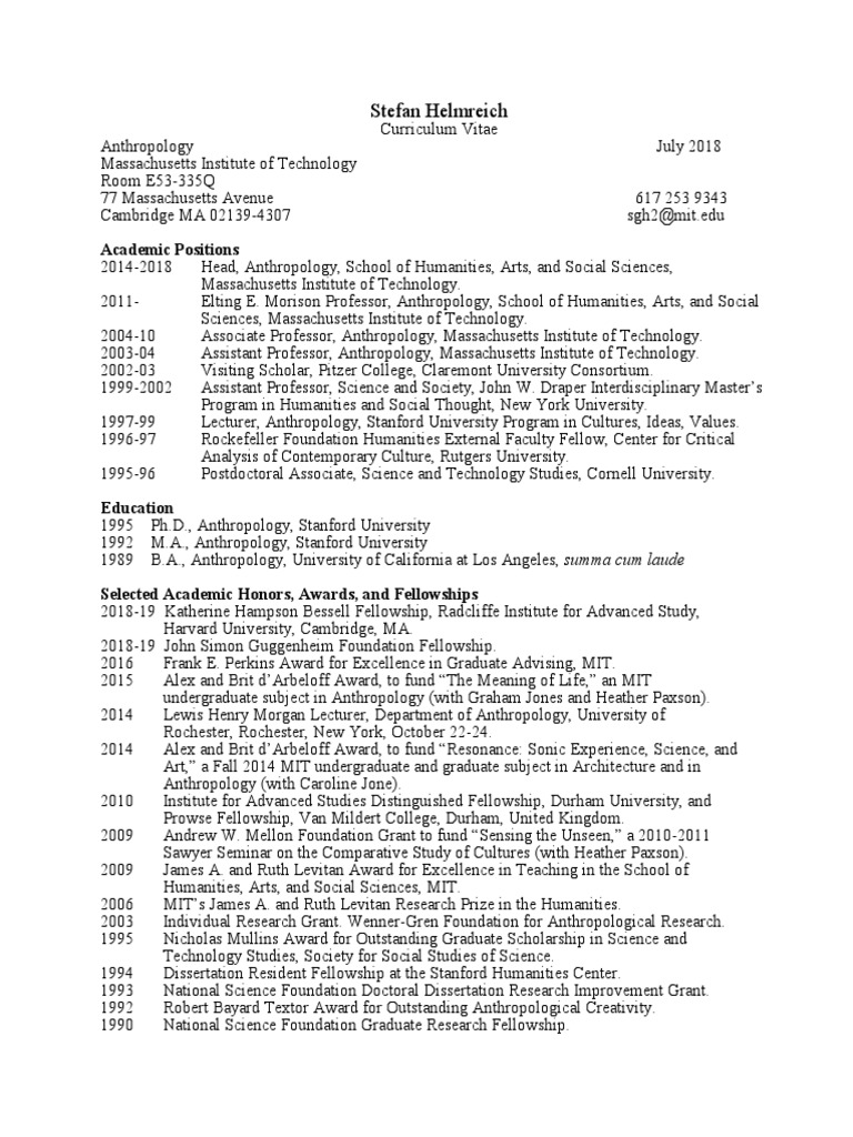 Helmreich CV July 2018 | PDF | Massachusetts Institute Of Technology ...