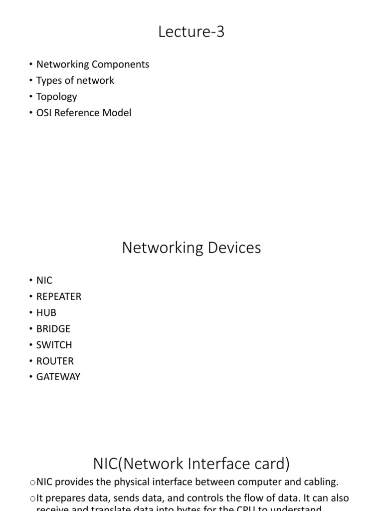 Lecture-3: - Networking Components - Types of Network - Topology - OSI Reference Model | PDF ...