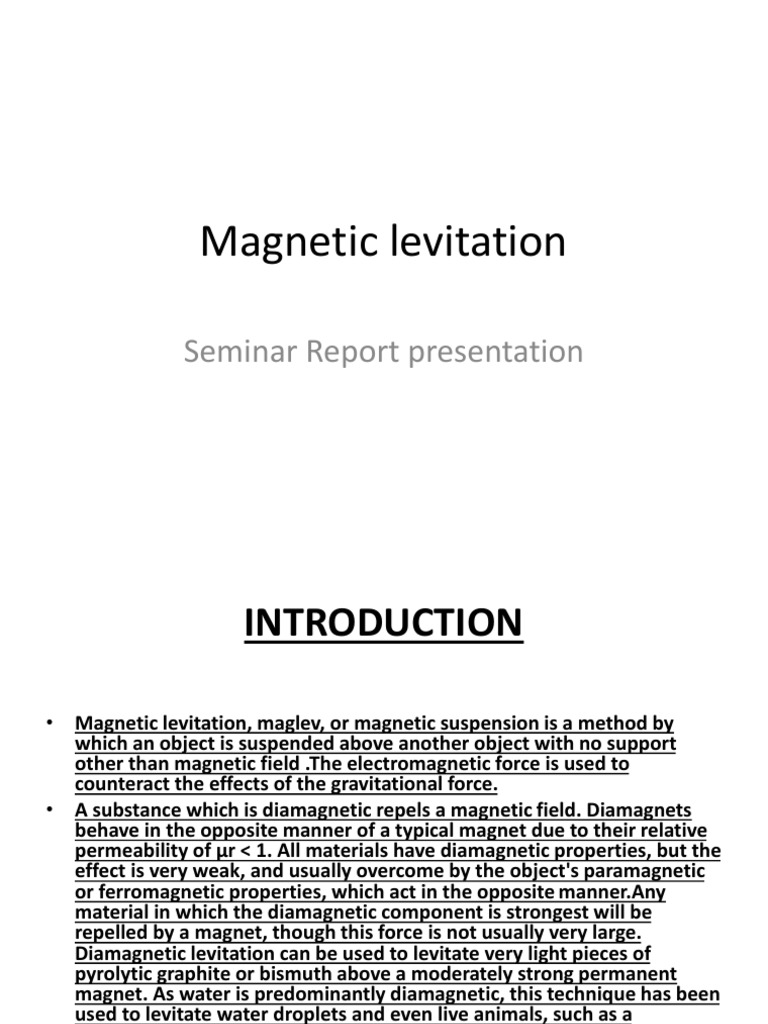 Magnetic Levitation: Seminar Report Presentation | PDF | Electric Motor ...
