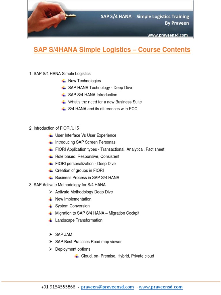 SAP S4 HANA Simple Logistics Training by Praveen Course Contents PDF ...