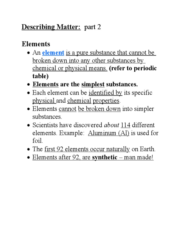 Describing Matter 13-1 Notes Part 2 | PDF | Chemical Compounds ...
