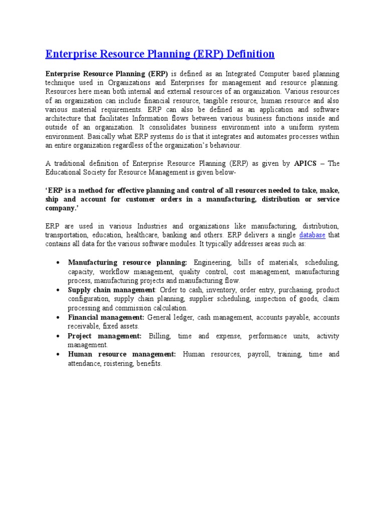 Enterprise Resource Plannin | PDF | Enterprise Resource Planning ...