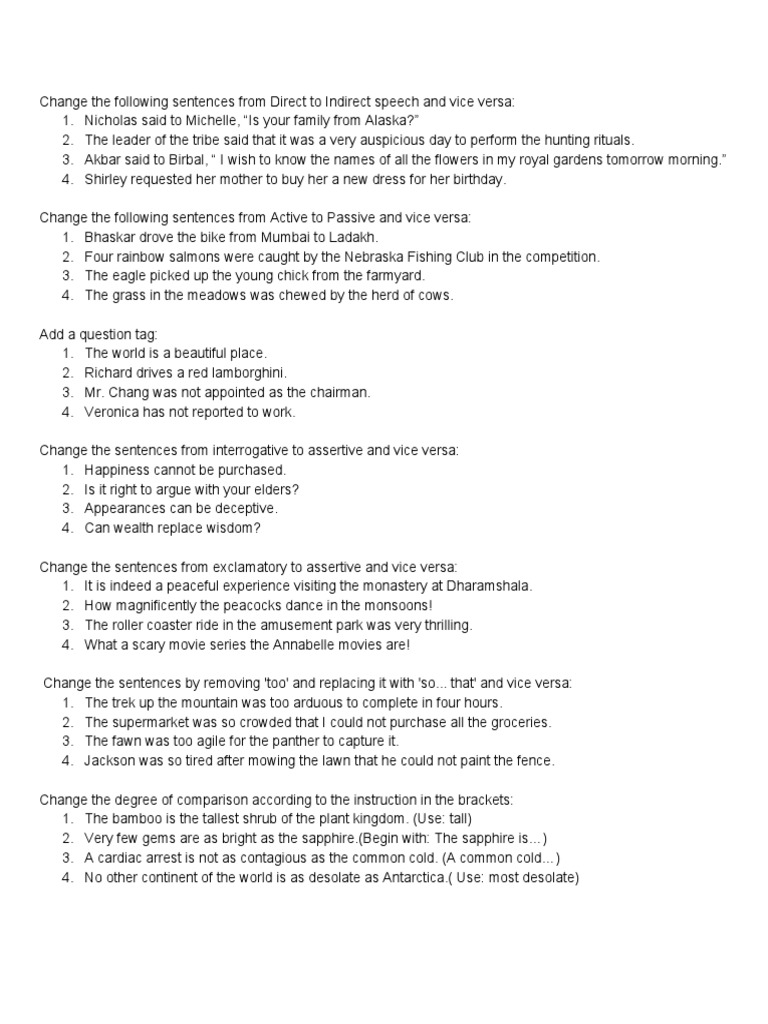 Speech and Sentence Transformation Exercises | PDF | Nature