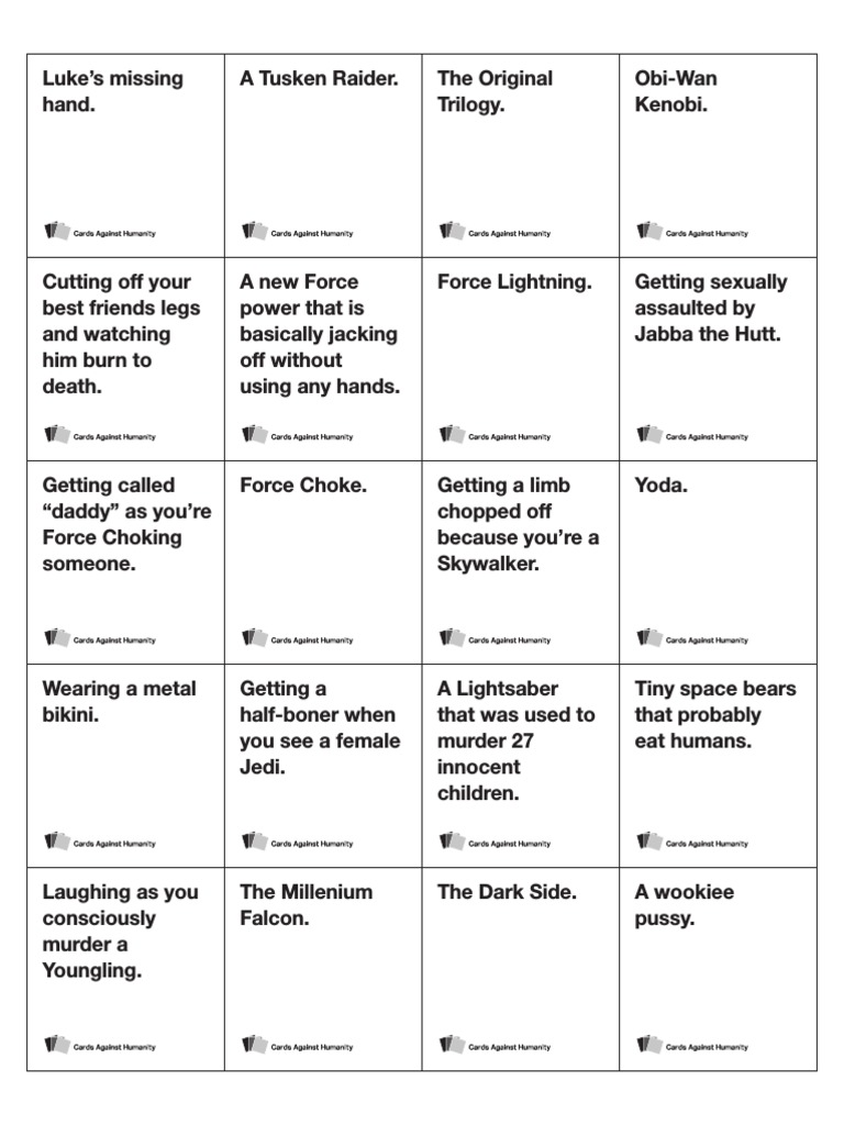 Cards Against Humanity Packs | PDF | Darth Vader | Luke Skywalker