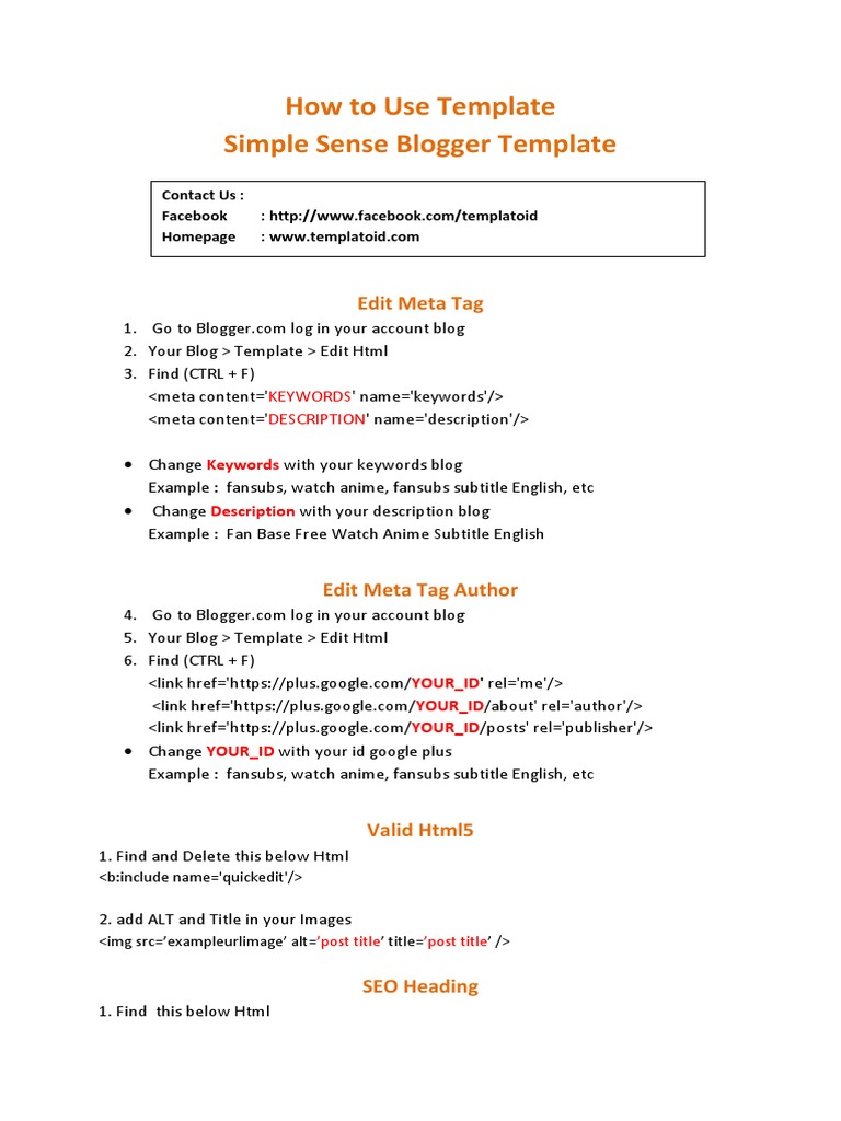 Blogger Template Editing Guide | PDF