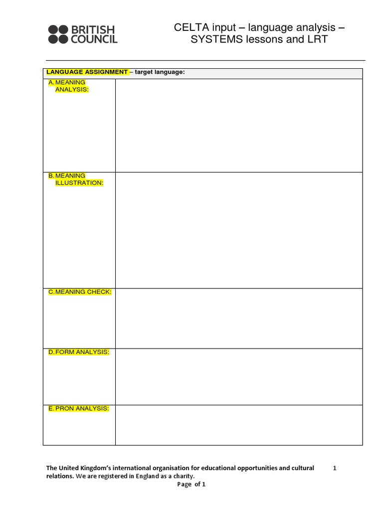 CELTA Input - Language Analysis - SYSTEMS Lessons and LRT | PDF