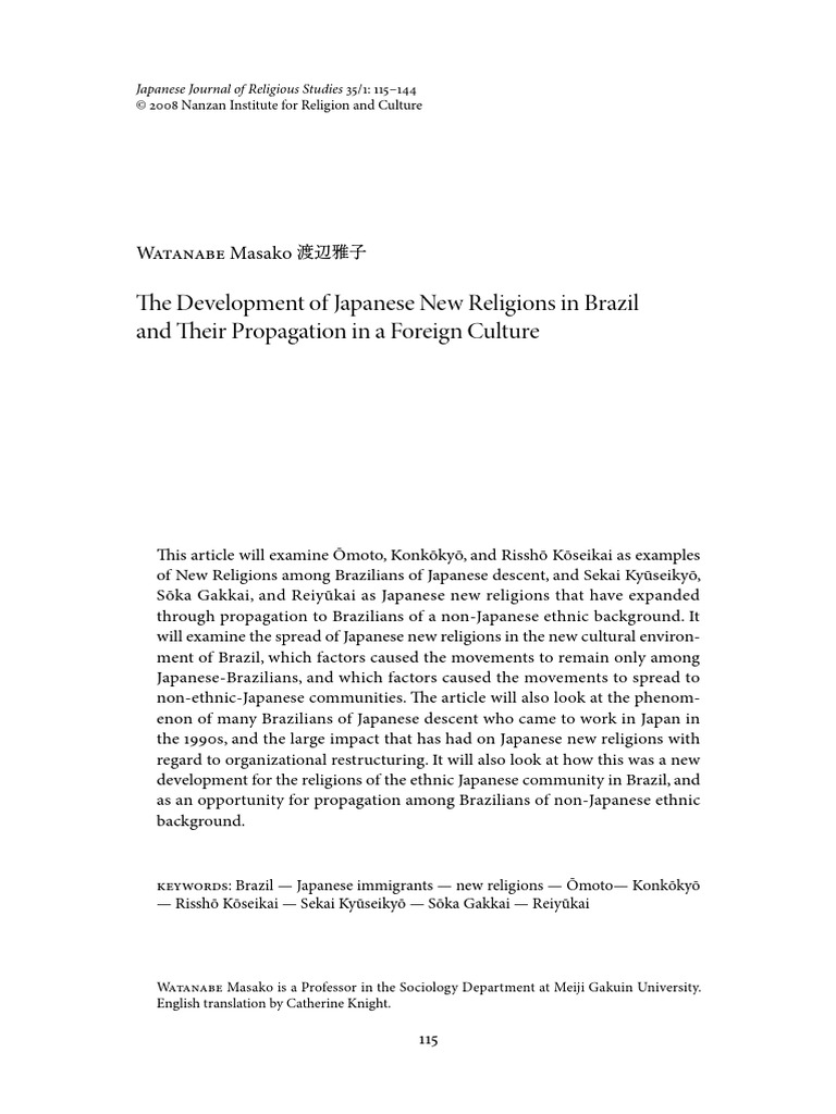 The Development of Japanese New Religions in Brazil and Their ...