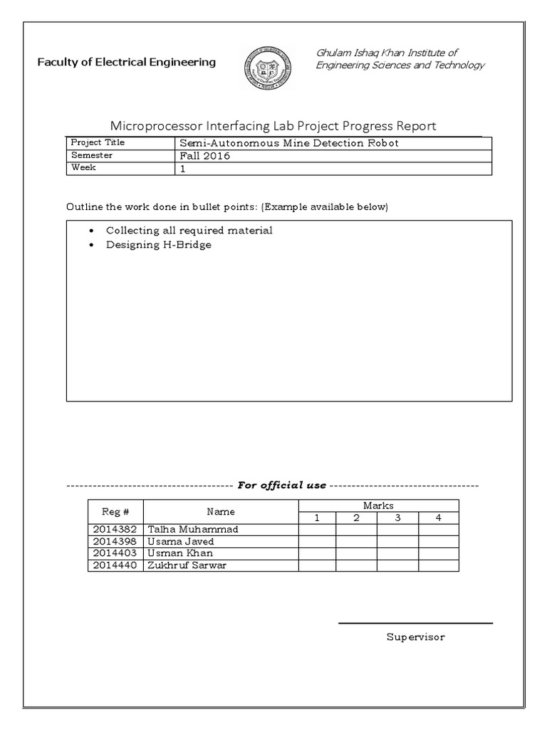 Microprocessor Interfacing Lab Project Progress Report: Semi-Autonomous Mine Detection Robot ...