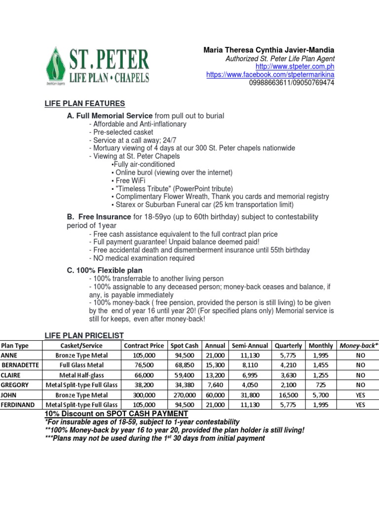 St. Peter Life Plan Features | PDF | Birth Certificate | Insurance