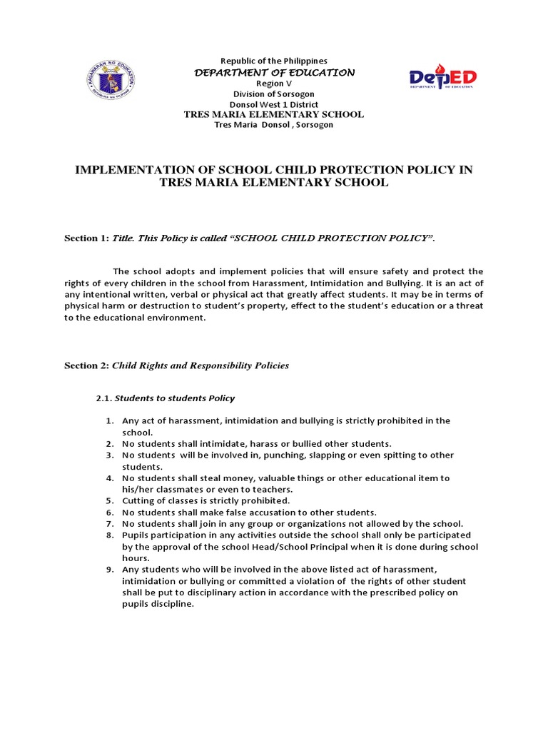 Child Protection Policy | PDF | Bullying | Intimidation