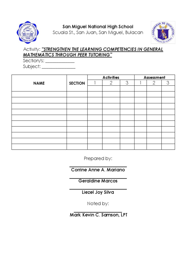 Peer Tutoring in General Mathematics | PDF