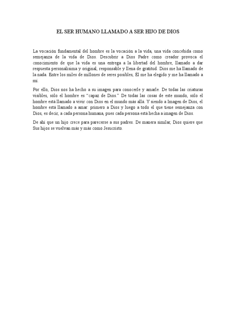El Ser Humano Llamado A Ser Hijo de Dios | PDF