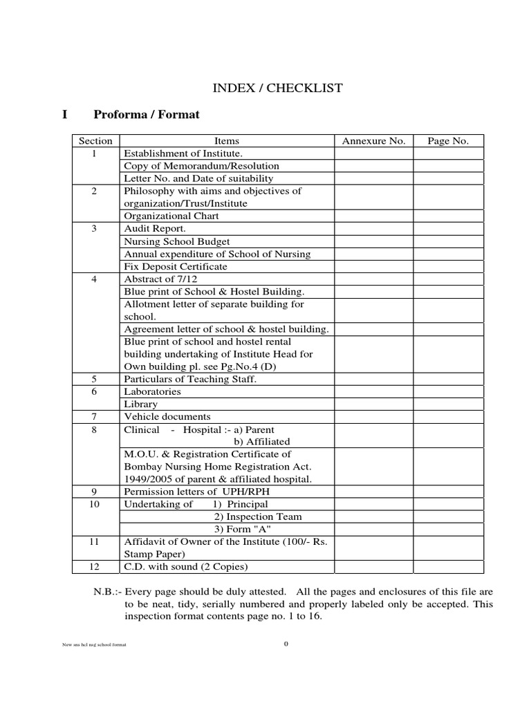 Index / Checklist: I Proforma / Format | PDF