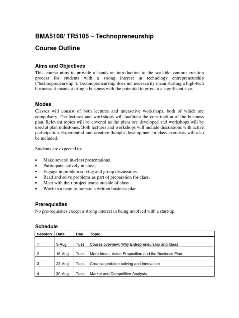 Technopreneurship Course Overview | PDF | Venture Capital | Corporate ...