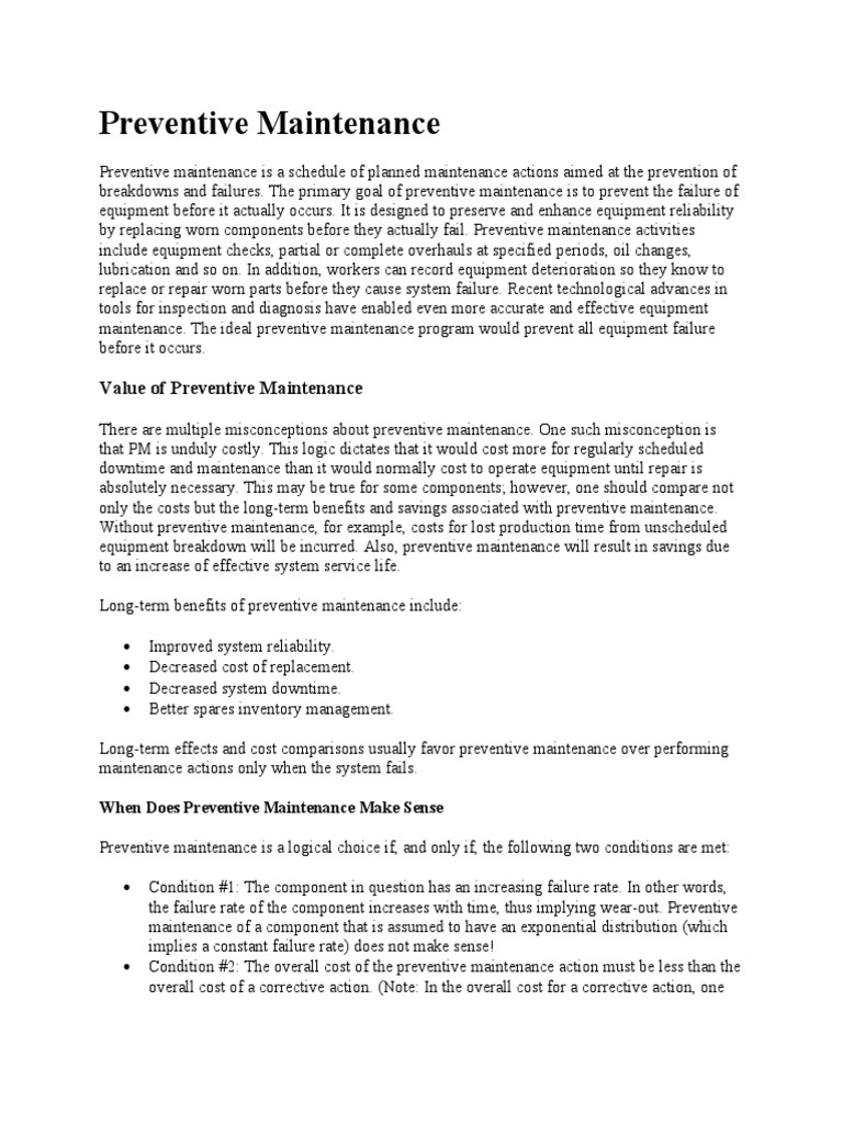 Value of Preventive Maintenance | Download Free PDF | Reliability Engineering | Systems Theory
