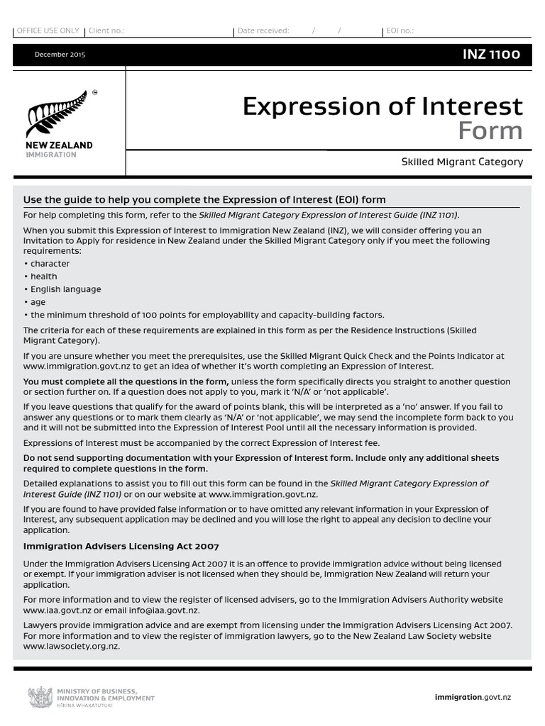 Expression of Interest: Skilled Migrant Category Use The Guide To Help ...