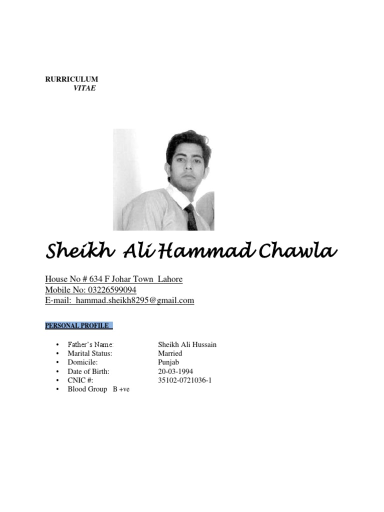 Sheikh Ali Hammad Chawla: Vitae | PDF