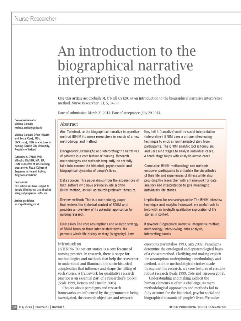 An Introduction To The Biographical Narrative Interpretive Method | PDF ...
