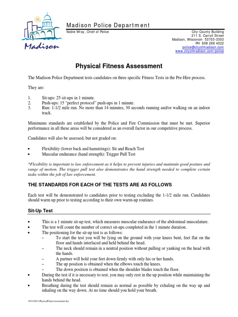 Madison Police Physical Fitness Tests | PDF | Physical Fitness ...