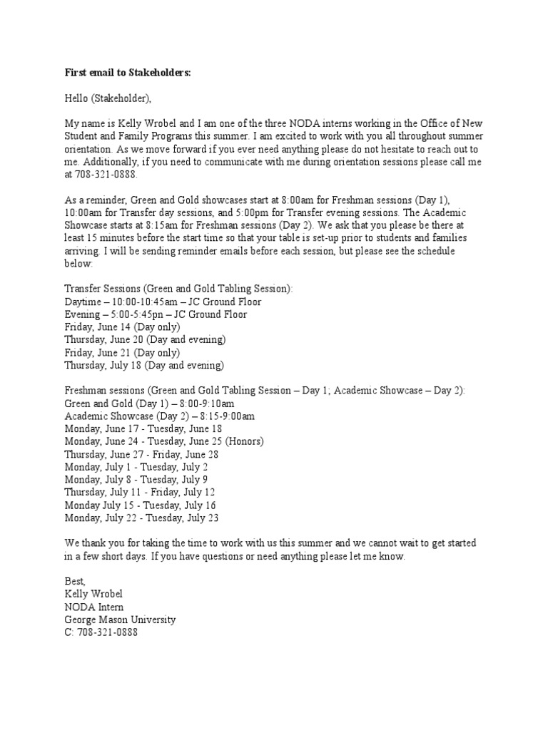 First Email To Stakeholders | PDF