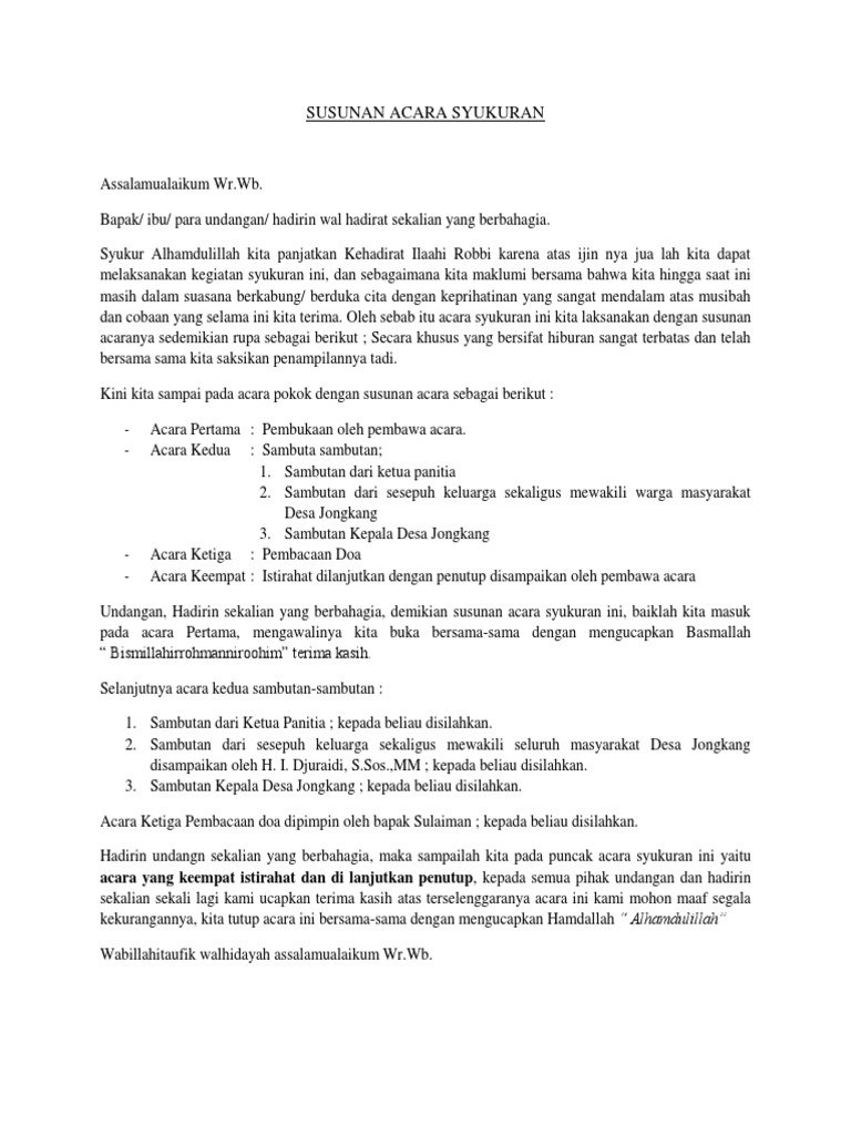 Susunan Acara Syukuran Keluarga | PDF | Kajian Bahasa Asing | Agama ...