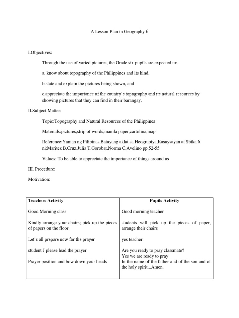 A Lesson Plan in Geography 1 | PDF | Philippines | Physical Geography
