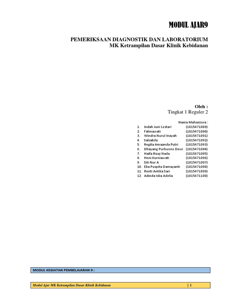 Modul 9T - KDKK - Pemeriksaan Diagnostik Dan Laboratorium - R2 | PDF