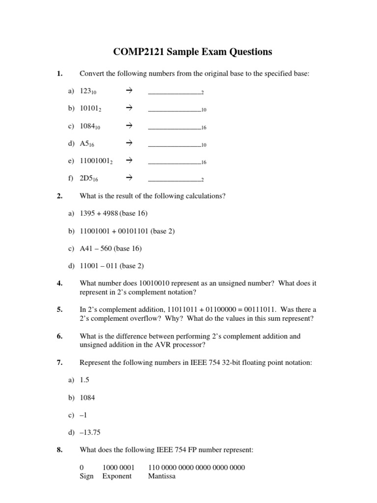 Sample Exam Questions Computer Hardware Computer Engineering
