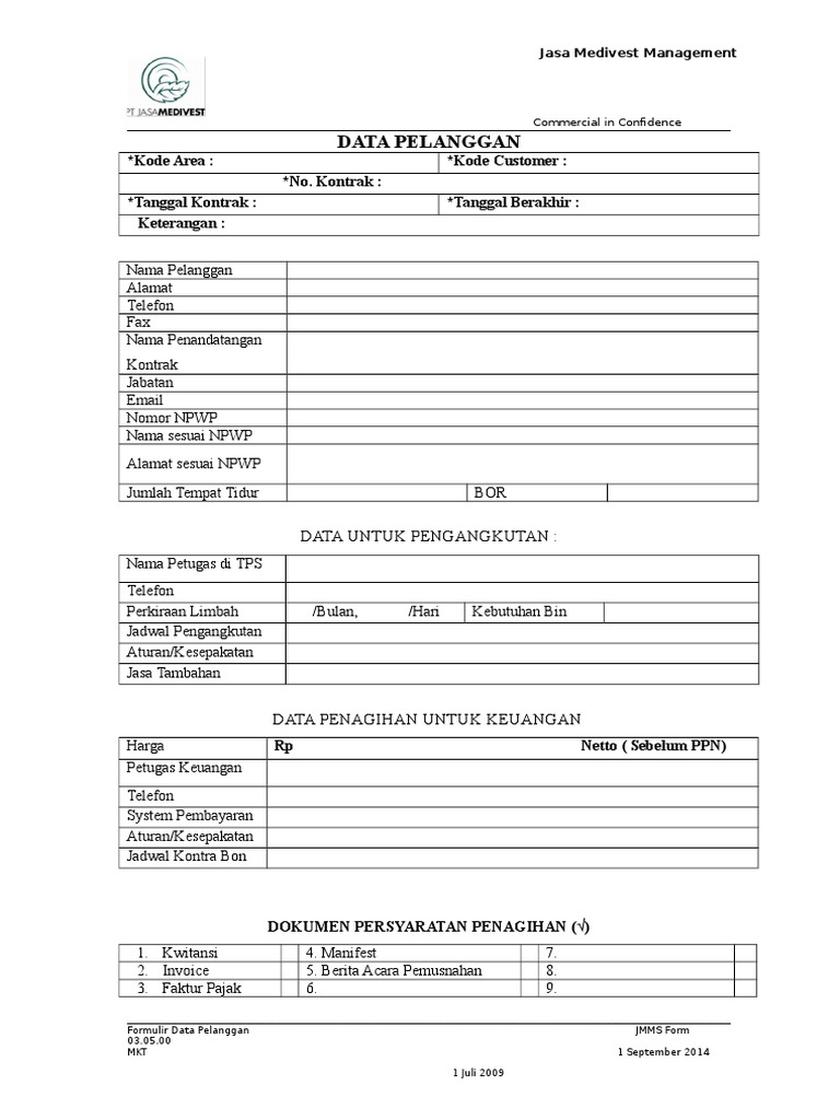 Formulir Data Pelanggan JMMS | PDF | Bisnis | Pengelolaan Keuangan & Uang