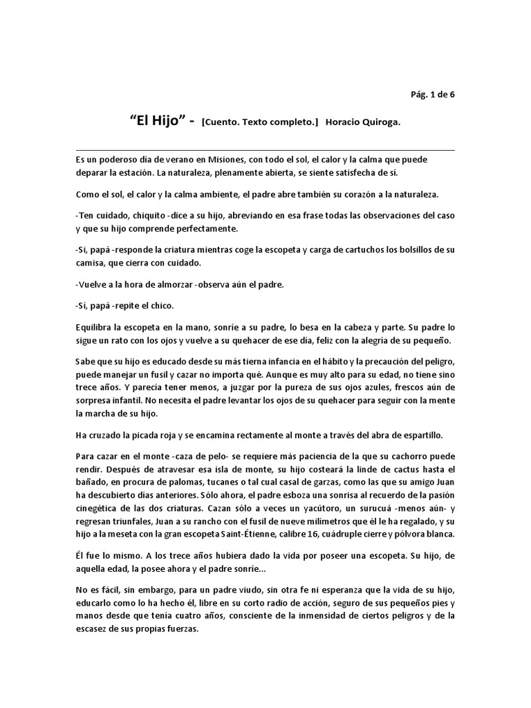 Análisis Del Cuento El Hijo de Horacio Quiroga. 2016 | PDF | Cuentos