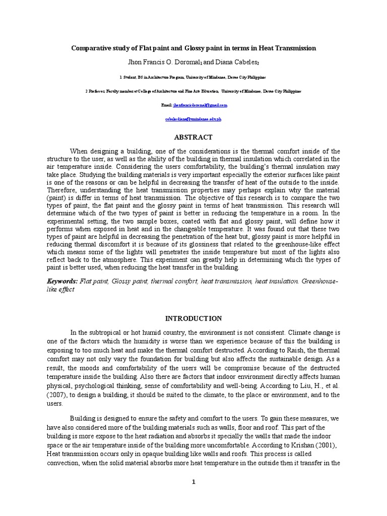 Comparative Study of Flat Paint and Glossy Paint in Terms in Heat Transmission by Doromal, Jhon ...