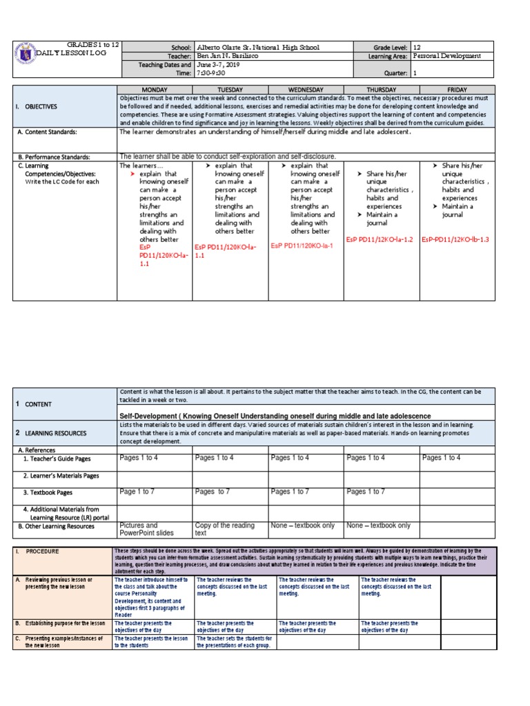 Perdev - Week 1DLL | PDF | Educational Assessment | Teachers