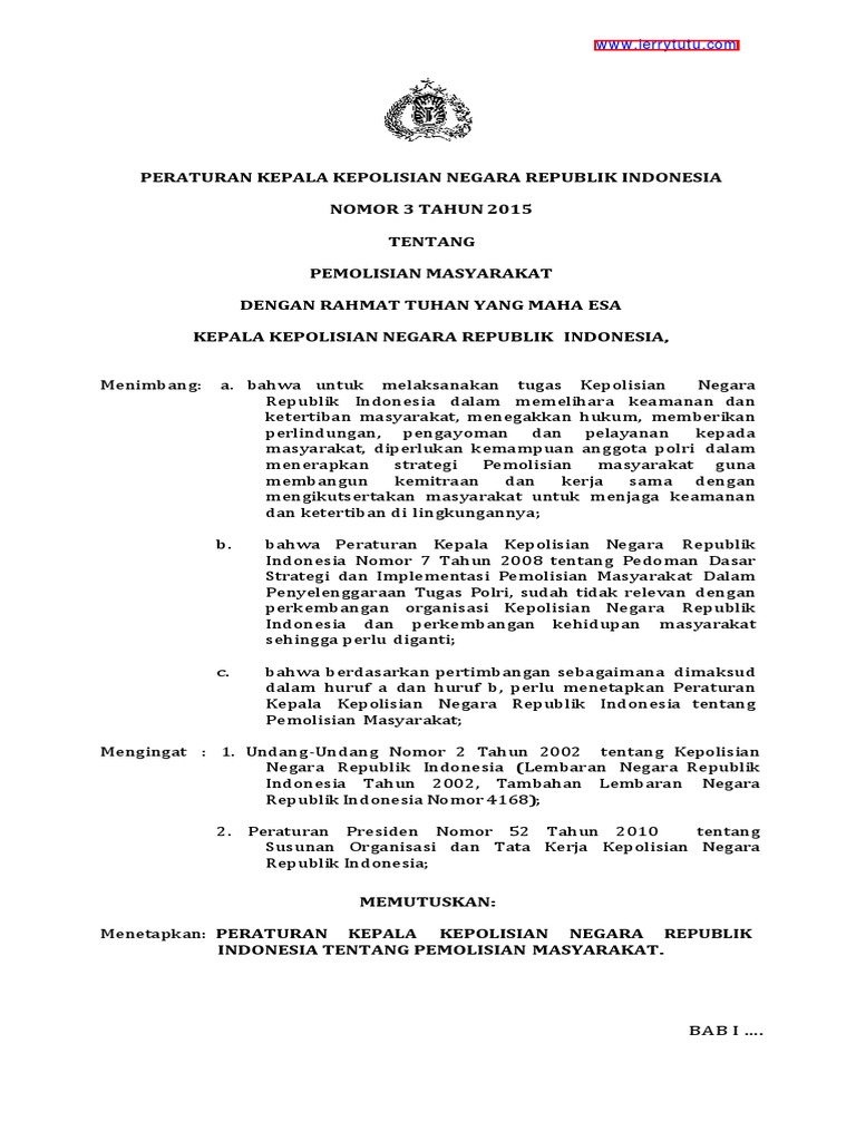 Perkap Nomor 3 Tahun 2015 Lerrytutu PDF | PDF | Ilmu Sosial