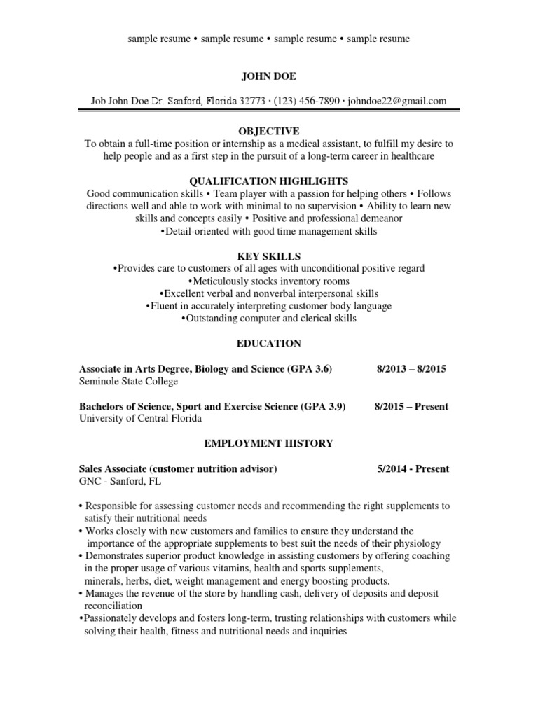 Sample Resume 3 - Medical Internship | PDF | Science | Leadership