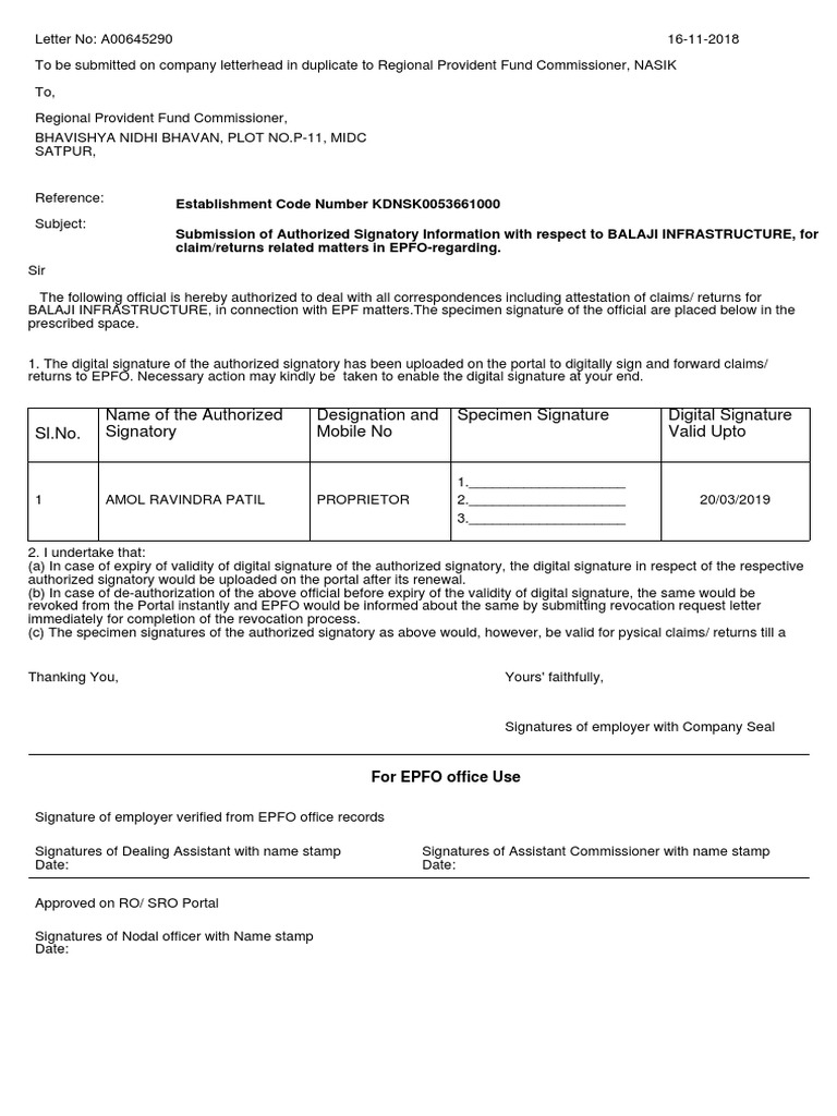 Epf DSC Letter | PDF | Secure Communication | Intellectual Works