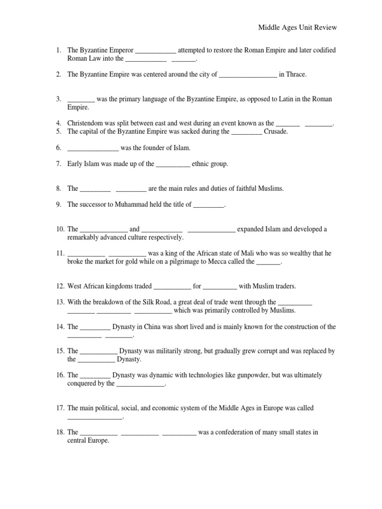 Middle Ages Review | PDF | Middle Ages | Byzantine Empire