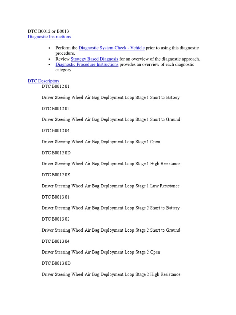DTC b0012 or b0013 | Download Free PDF | Airbag | Ignition System