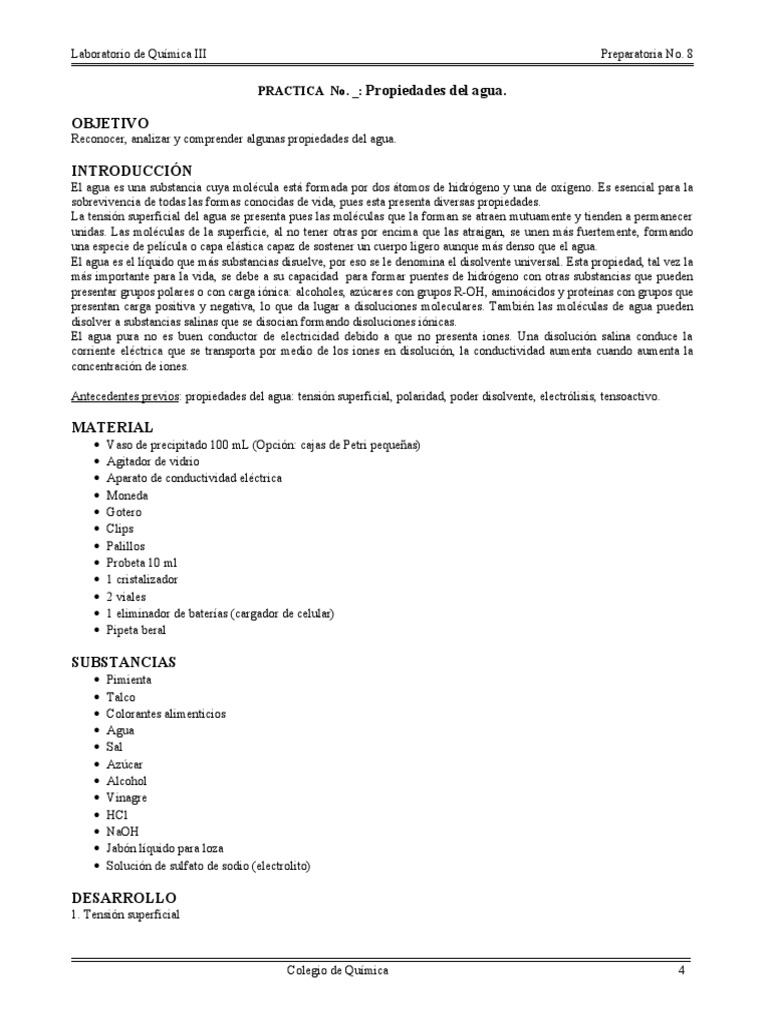 Practica Propiedades Del Agua | PDF | Propiedades del agua | Química Física