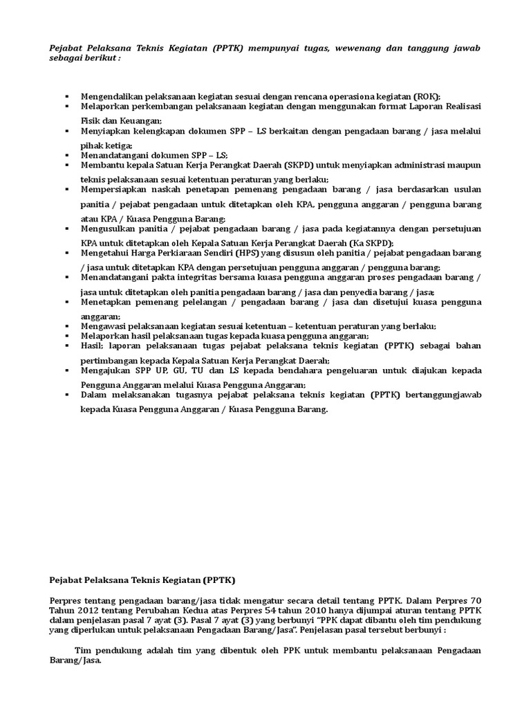 Contoh Tupoksi PPTK | PDF