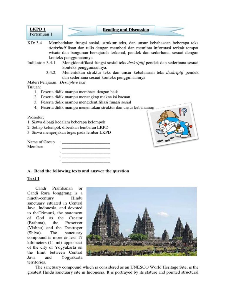 LKPD Descriptive Text for Grade 10 | PDF | Social Science