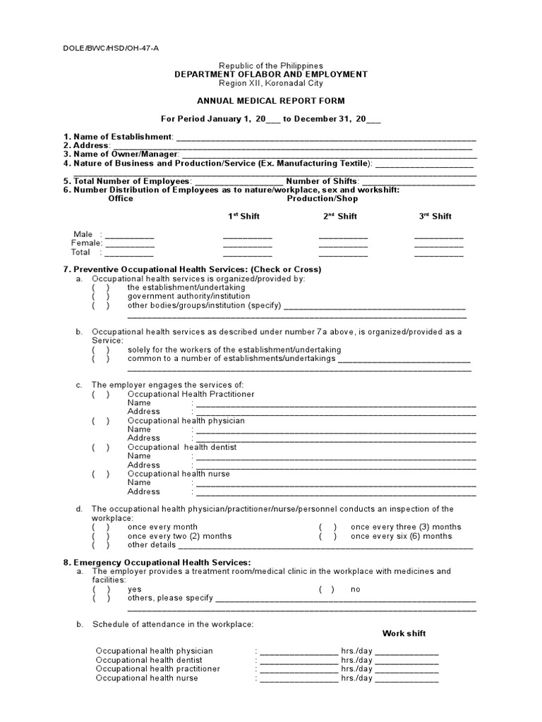 Annual Medical Report Form Guide | PDF | Physical Examination ...