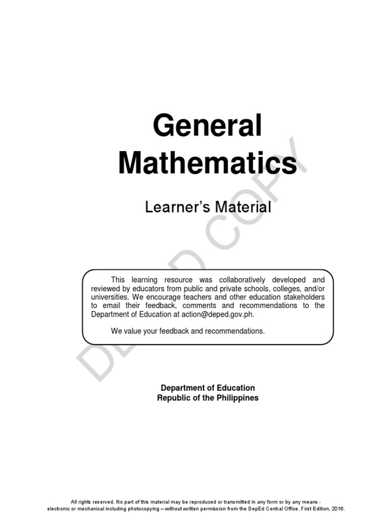 General Mathematics Chapter 1: Functions | PDF | Fraction (Mathematics ...