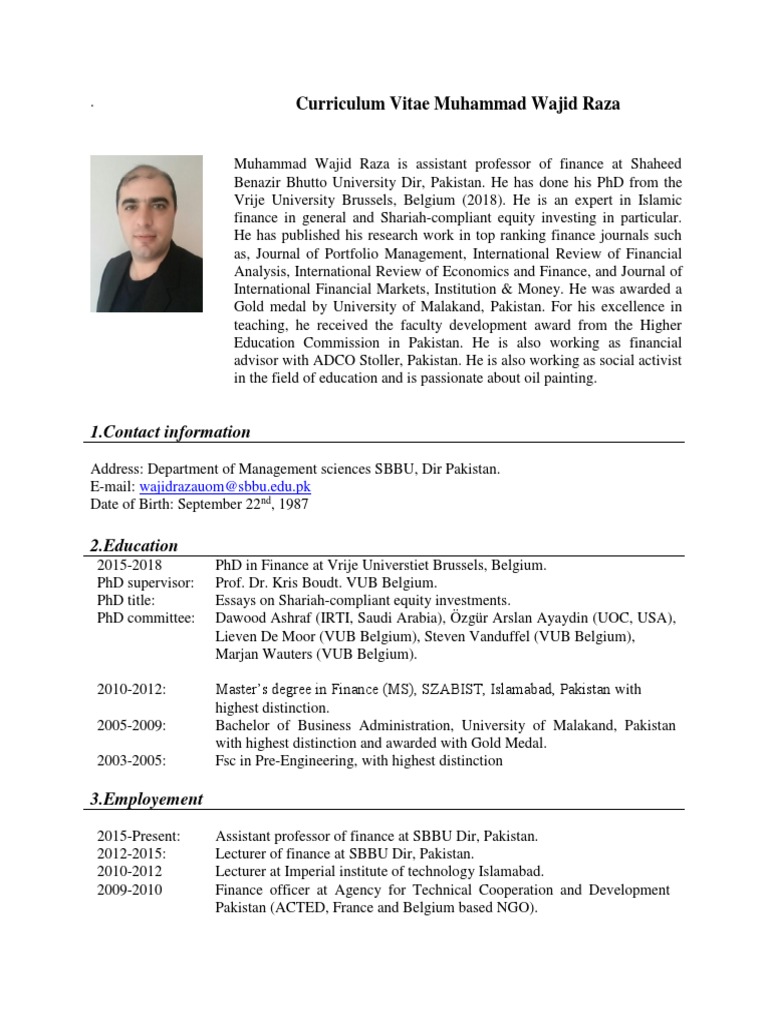 CV of Muhammad Wajid Raza | PDF | Pakistan | Investment Management